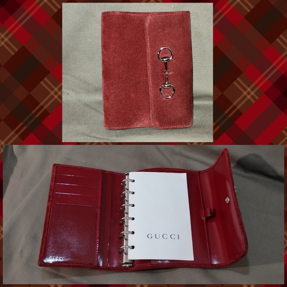 Gucci | Bags | Gucci Red Suede Leather Wallet Planner Pocketbook ...